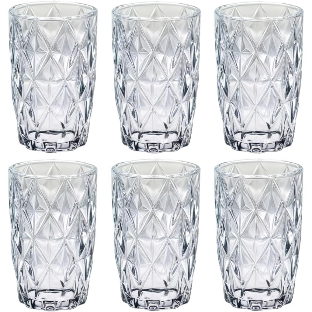 Conjunto de Copos de vidro 6 Copos Diamante 370ml Transparente Resistente Água Suco Praticasa ...