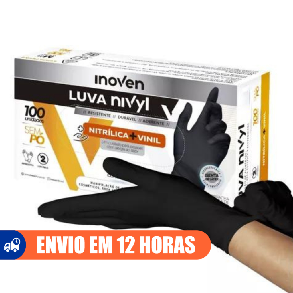 Luva Descartável Nivyl Preta Sem Pó 100un - Inoven | Shopee Brasil