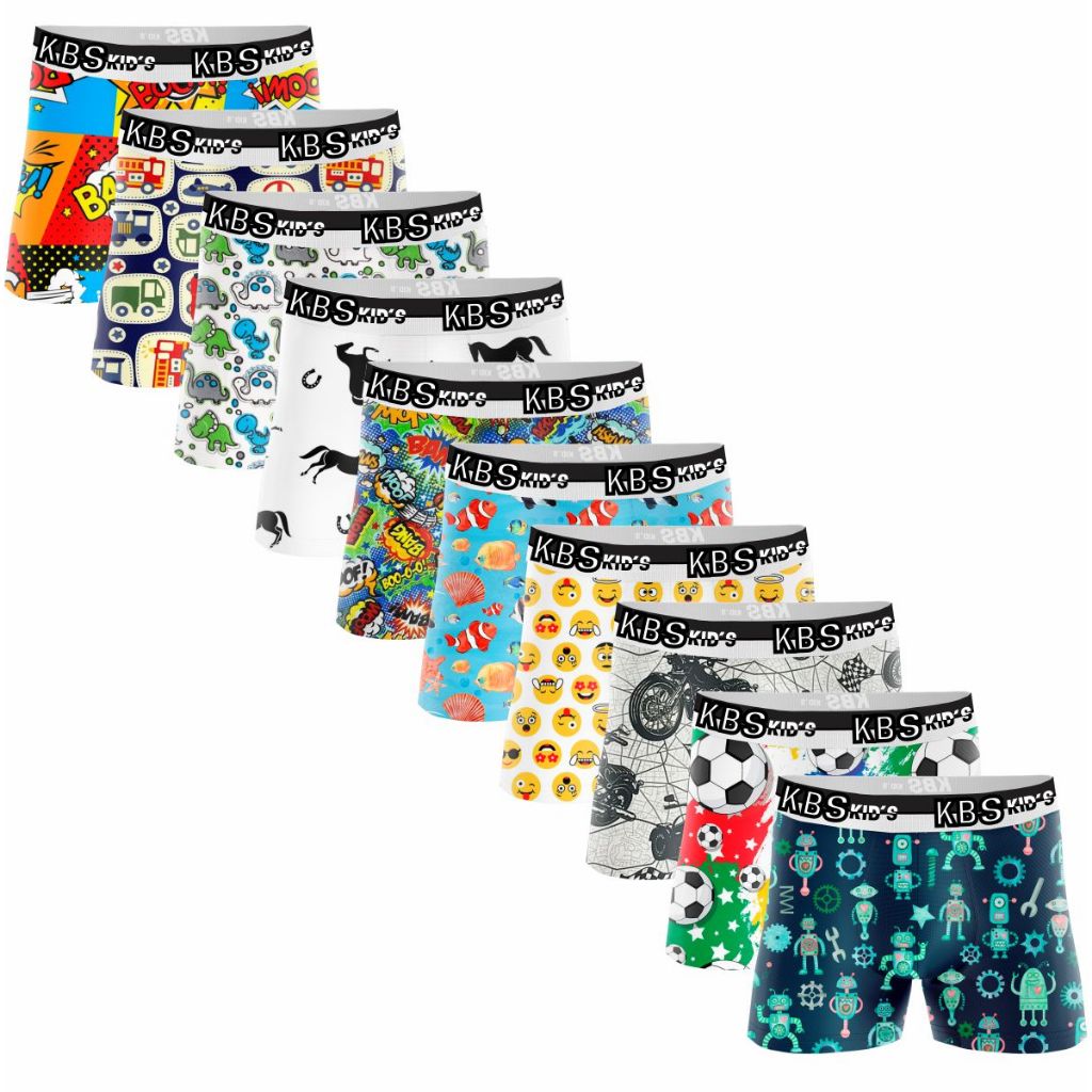 Kit 10 Cuecas Box Boxer Infantil Estampada Menino Criança - Desconto no ...