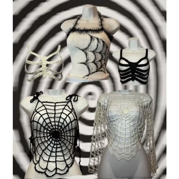 Blusa sobretudo gótico aranha crochê dark cor preta Halloween Wandinha ...