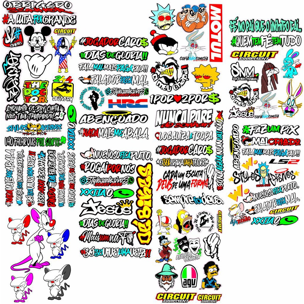 Cartela de adesivos para MOTO, CARRO, SKATE, BIKE. | Shopee Brasil