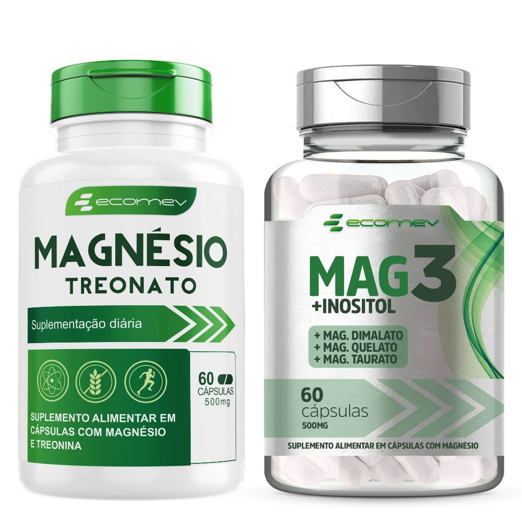Kit Mag3 Taurato Quelato Dimalato Inositol + Treonato 500Mg 120cáp Blend Puro | Shopee Brasil