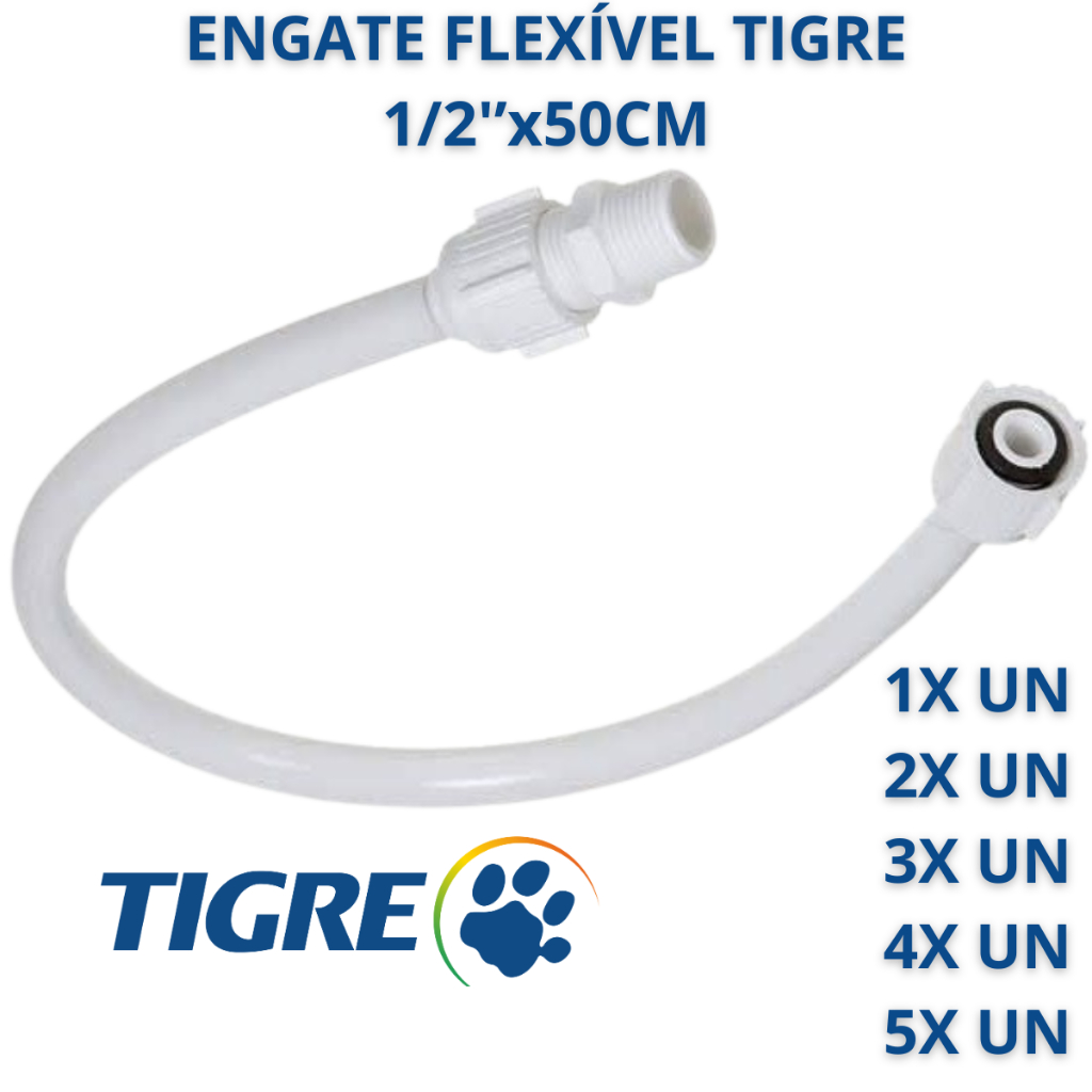 Engate 1/2'' Flexível 50cm PVC Tigre Rabicho C/Niple 1/2 50cm Mangueira Pia Lavátorio Vaso ...