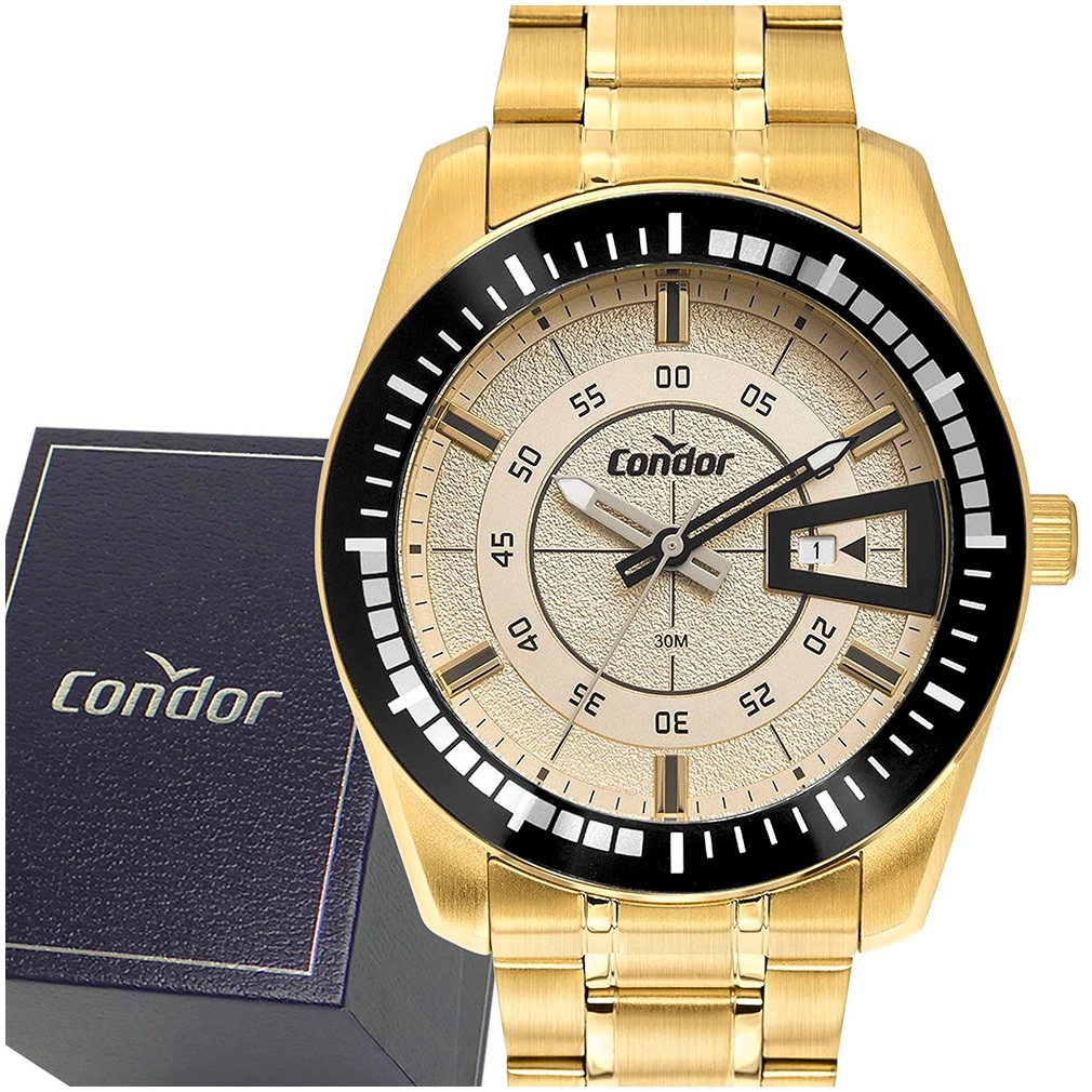 Relógio Masculino Condor Dourado Original Prova Dágua Luxo | Shopee Brasil