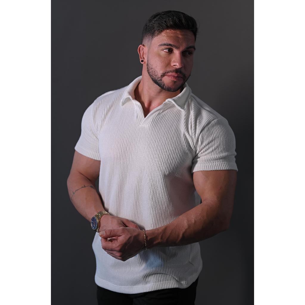 Camisa Polo Texturizada Masculina Sem Botão Elegante Tendência ...