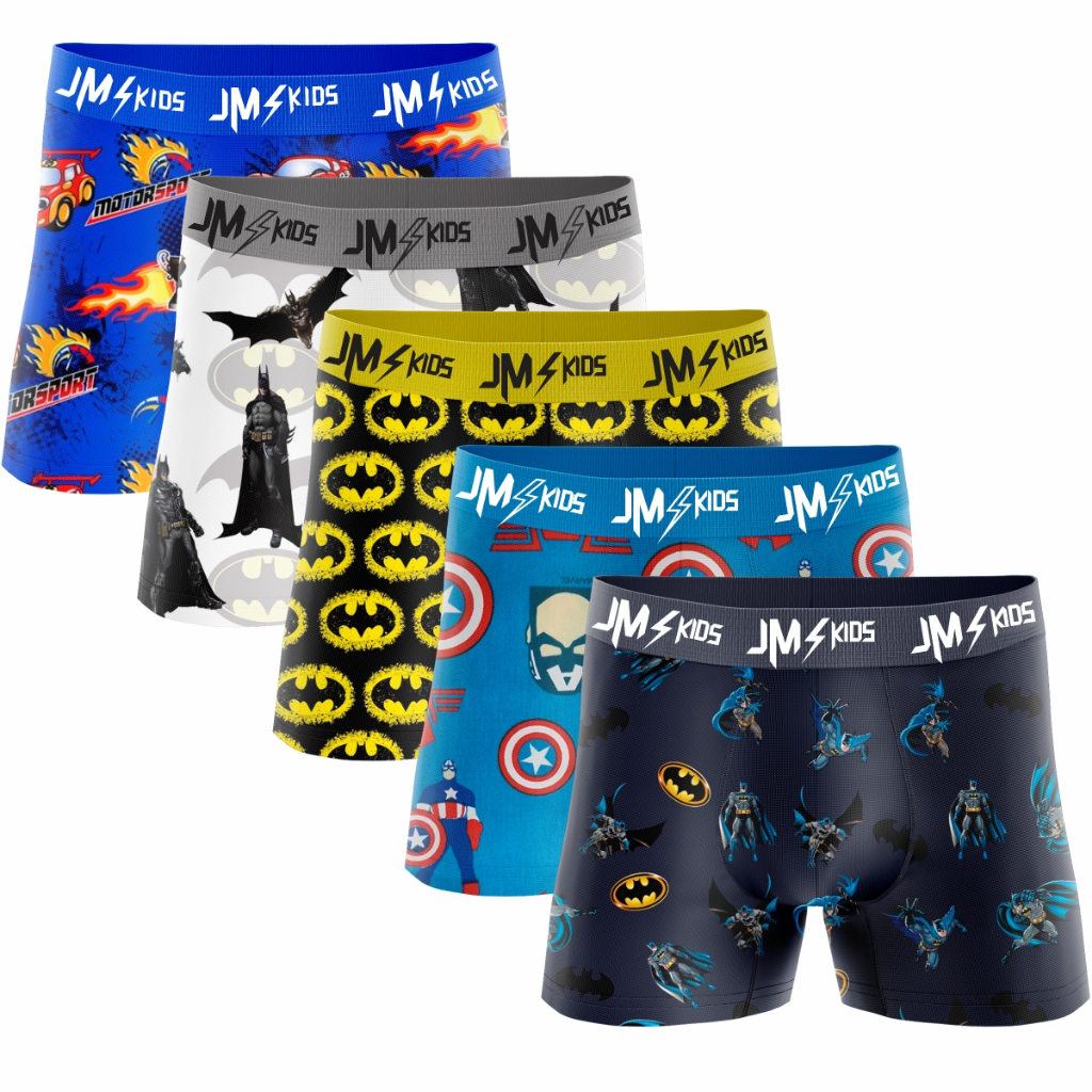 Kit 10 Cuecas Box Infantil Microfibra Cueca Boxer Crianças Personagens ...