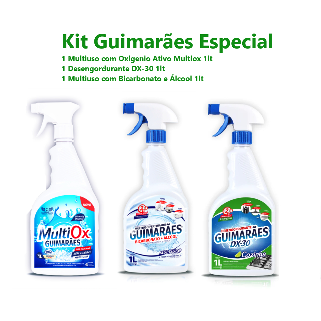Kit Especial Guimarães Multiox/DX-30 Desengordurante/Multiuso com Bicarbonato e Álcool 1lt com ...