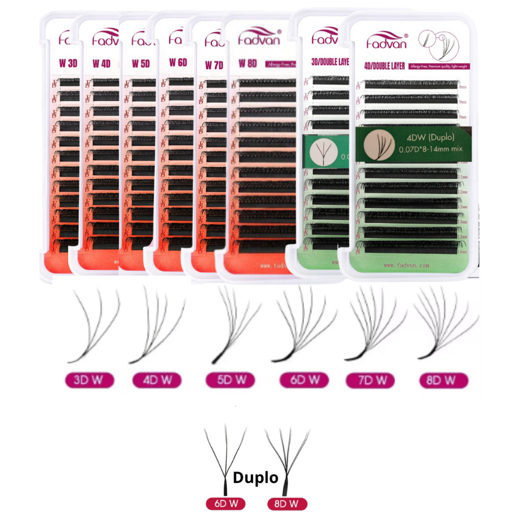Cílios Fadvan W Shape 3D, 4D, 5D, 6D, 7D, 8D, 6D(3D doble),8D(4D doble ...