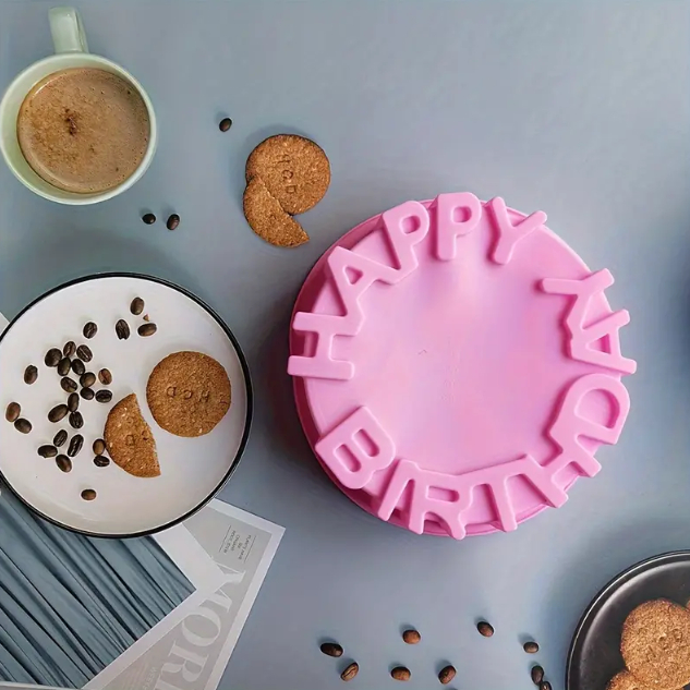Forma Happy Birthday Silicone Flexível Assadeira Pudim Bolo Torta Molde ...