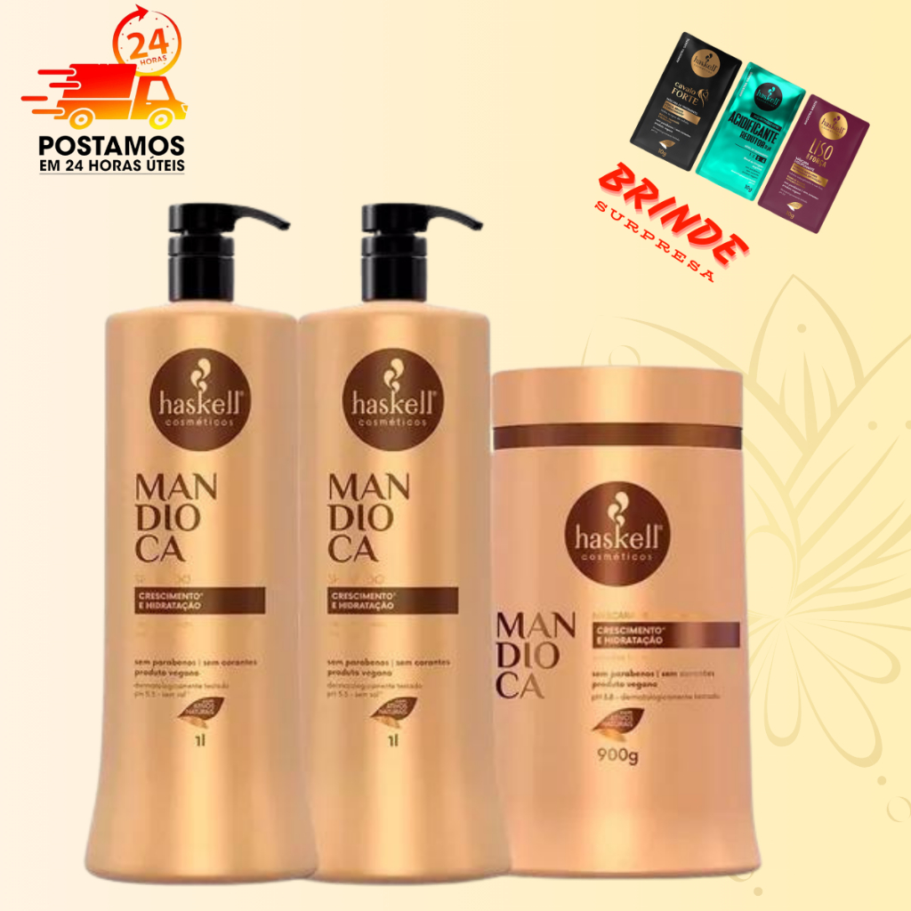 Kit Haskell Mandioca Shampoo E Condicionador 1l Máscara 900g | Shopee Brasil