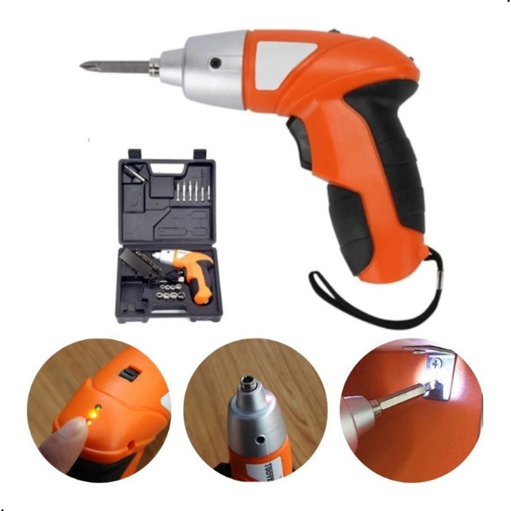 Mini Parafusadeira e Furadeira Elétrica 45 Peças, USB, Torque 3-5Nm ...