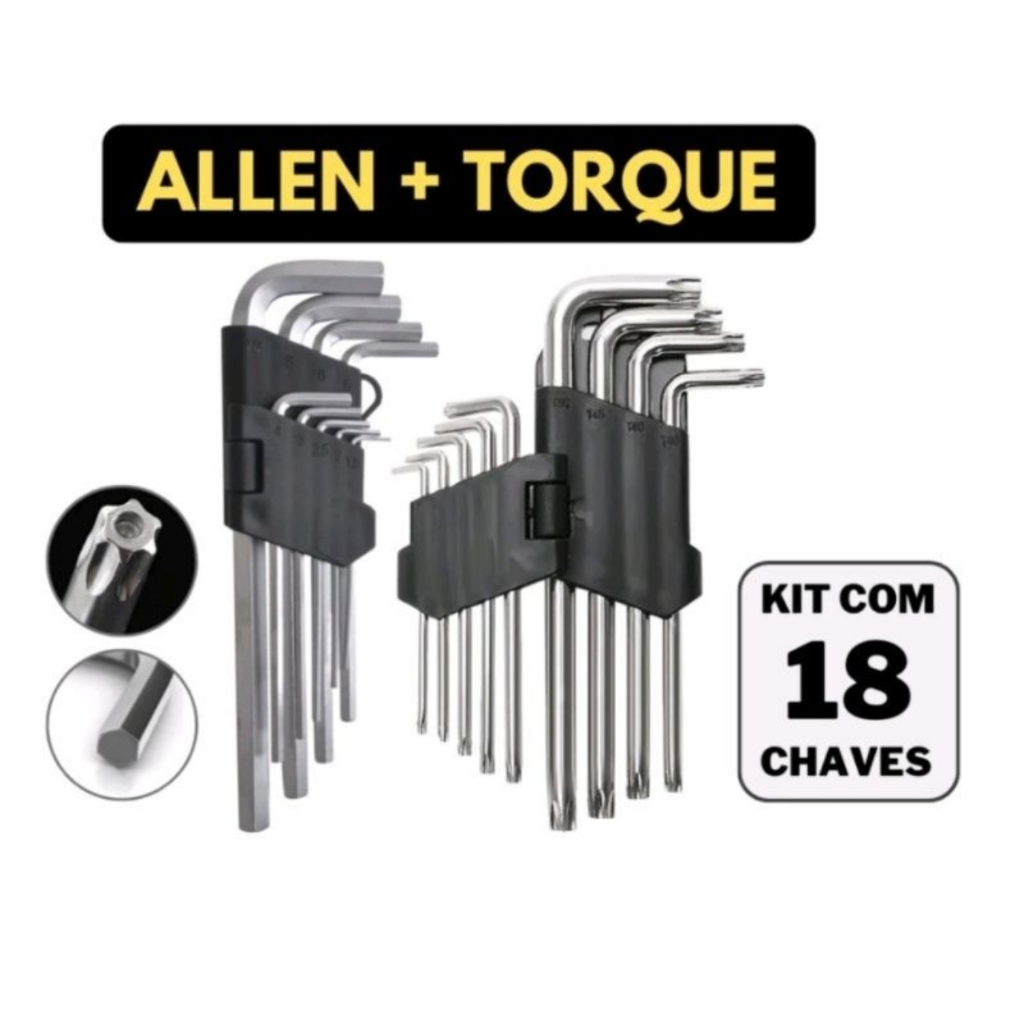 Kit Chave Torx / Chave Allen / Kit Allen + Torx 18 Peças Aço Cromo ...