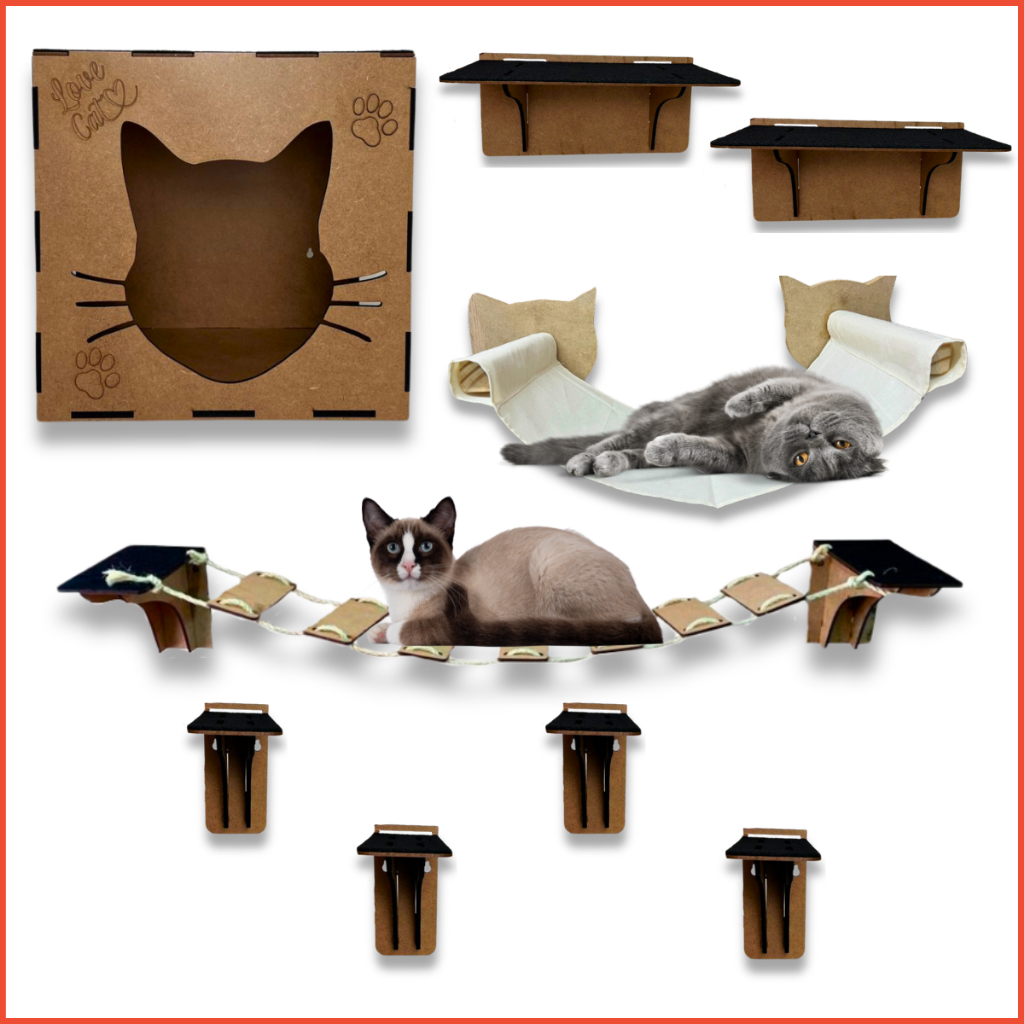 Kit Gato Peças Playground Gatos Com Poste Arranhador 30cm Rede Cama ...