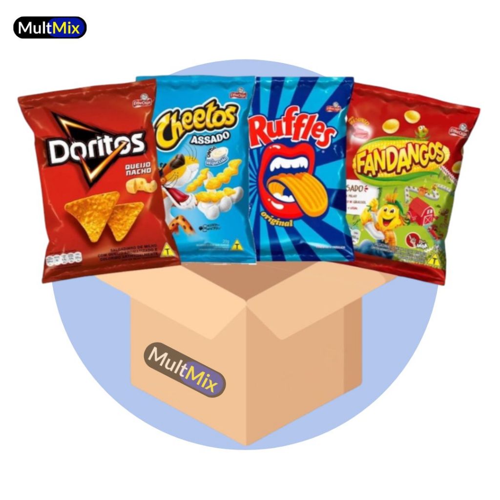 Caixa Mini Salgadinhos Elma Chips Melhores Sabores Doritos, Cheetos Requeijão, Ruffles e ...