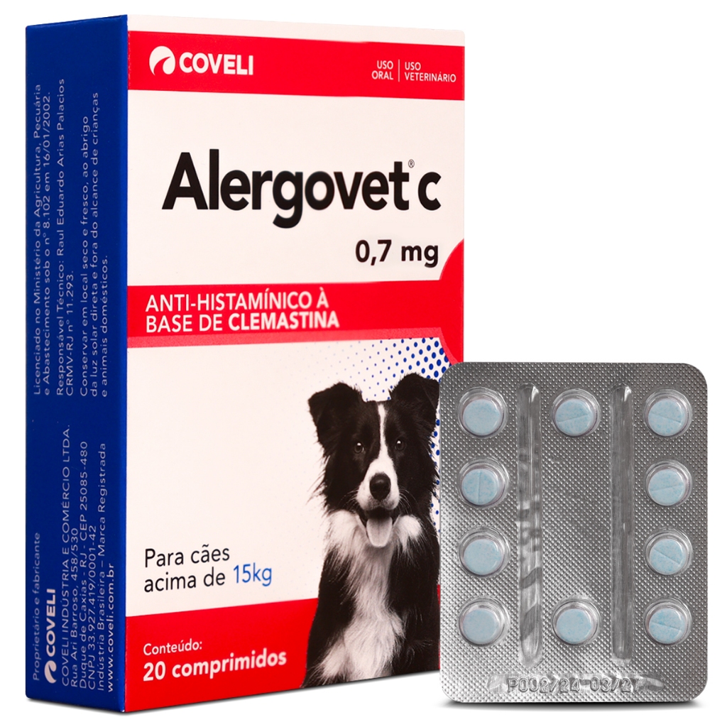 Alergovet C 0,7mg 20 Comp Para Gato Cachorro Ate 15kg Coveli | Shopee ...