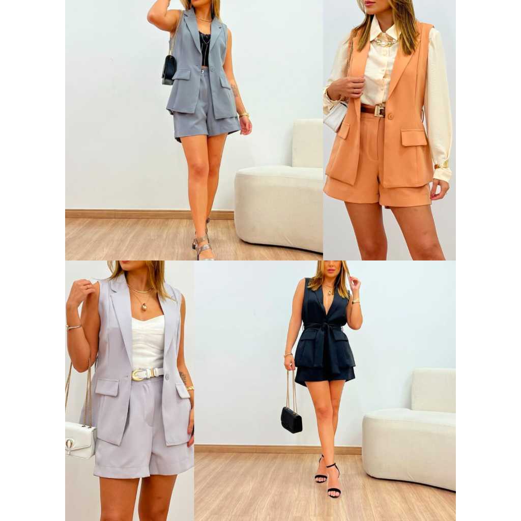 Feminina conjunto short e colete alfataria lisa novedade cod-247206 ...