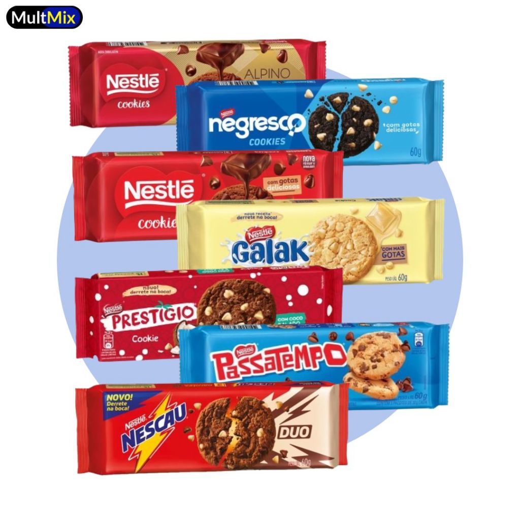 Kit 10 Biscoitos Cookies Nestle e Garoto Diversos Sabores - 60g ...