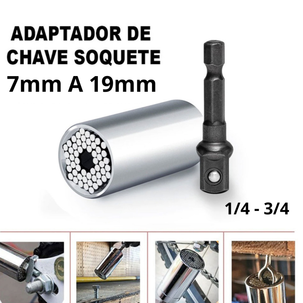 Chave grande Soquete De Boca Universal Com Adaptador Gator Grip 7MM A ...