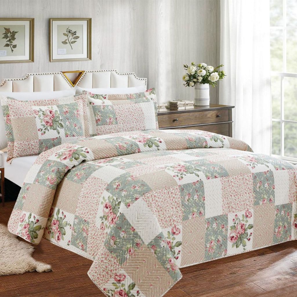 Kit Colcha Patchwork Patch Ultra 3 Peças Casal Queen 240 cm x 260 cm ...