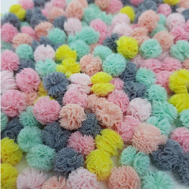 Aplique PomPom de tule 15mm para laços e tiaras - Kit com 20, 50 ou 100 ...
