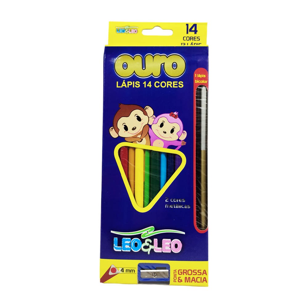 Lápis de Cor Tipo Norma com Grafite Cremoso 14 cores Leo e Leo Ouro | Shopee Brasil