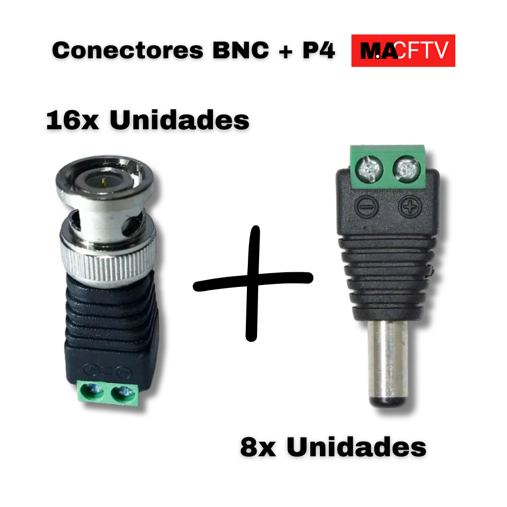 16x Conectores BNC Borne + 8x Conectores P4 (Ou 16x Conectores BNC Mola ...