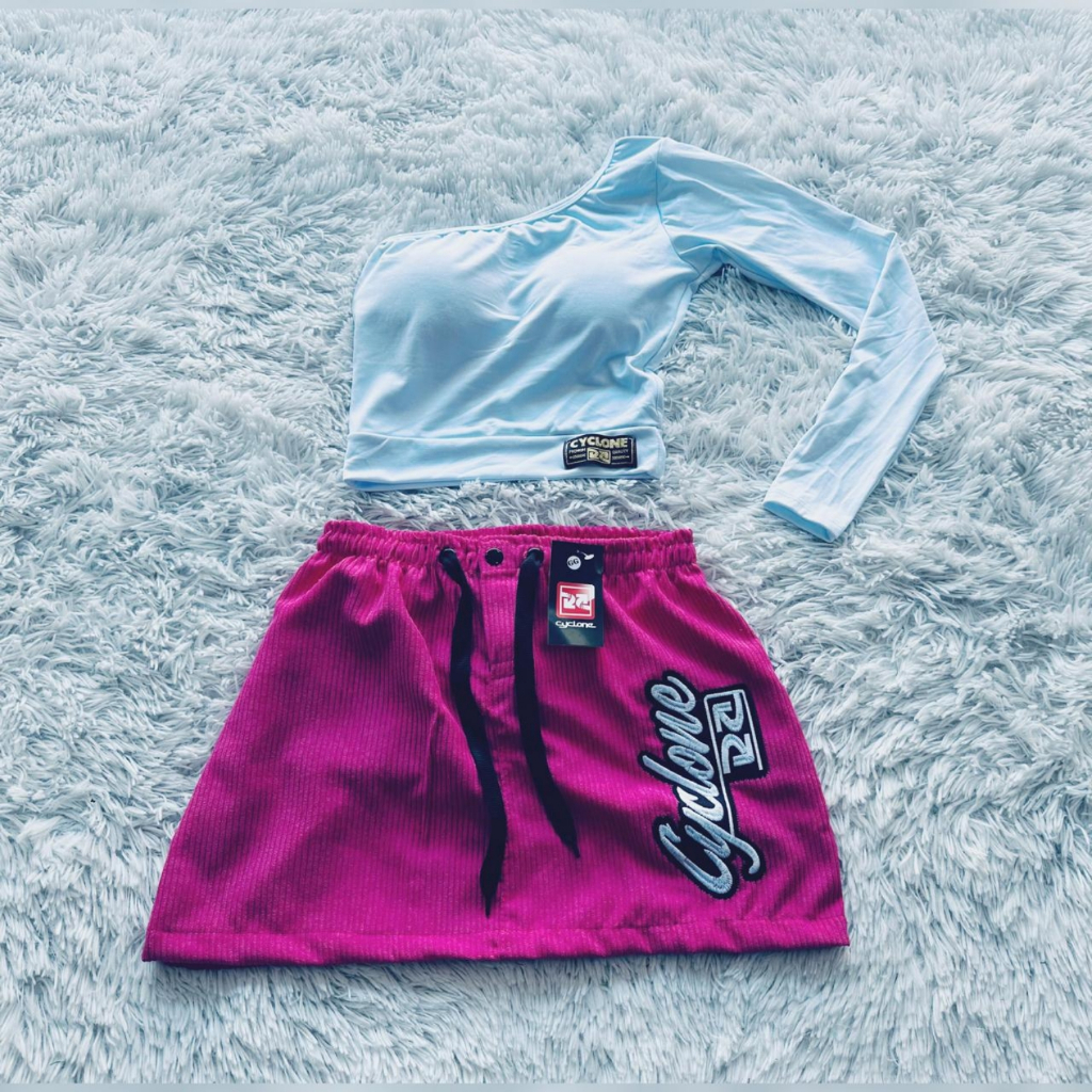 Kit Saia Da Cyclone Veludo Rosa Pop e Cropped Uma Manga | Shopee Brasil