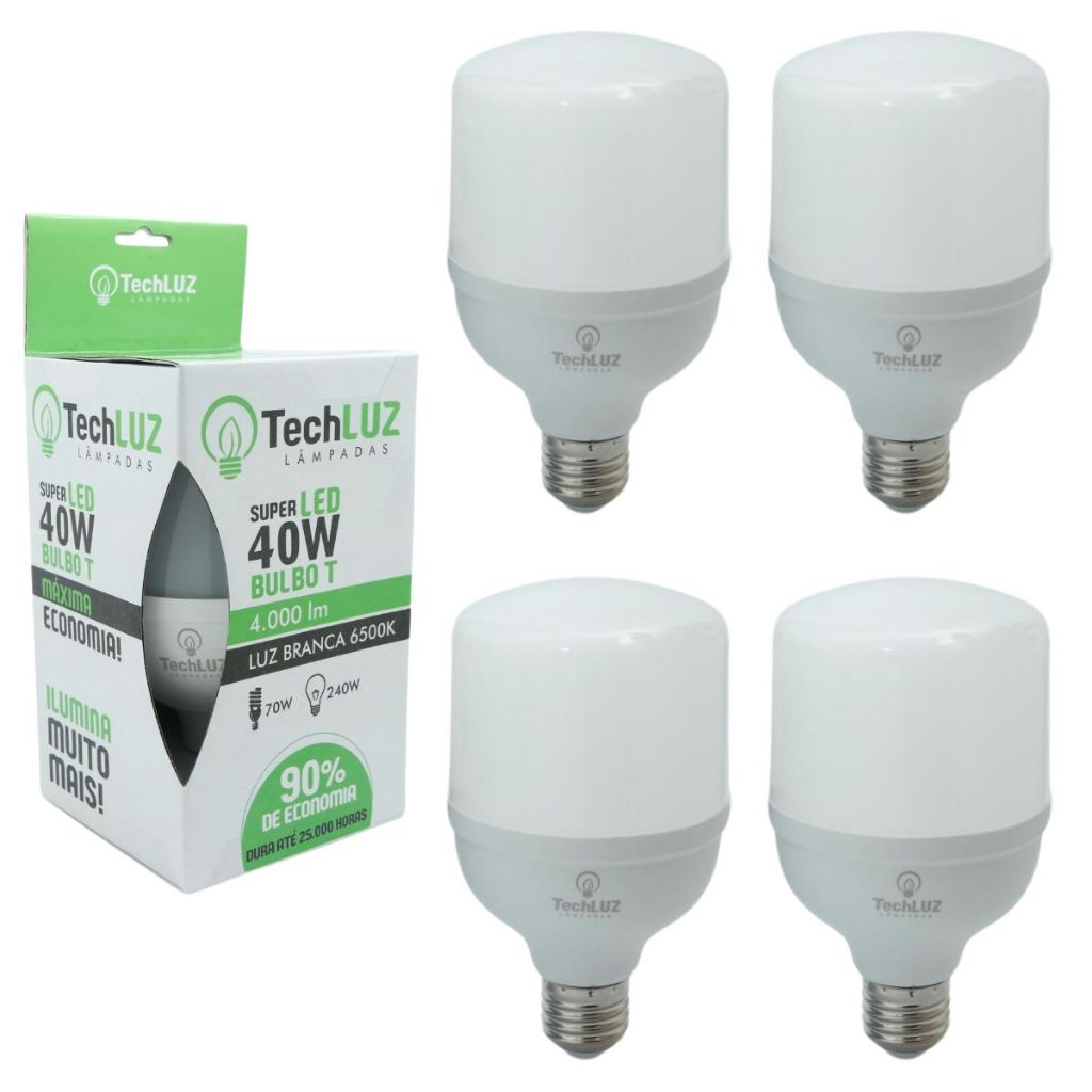 Kit 4 Lâmpadas Led 40W Bulbo 6500k Branco Frio E27 Bivolt Inmetro ...
