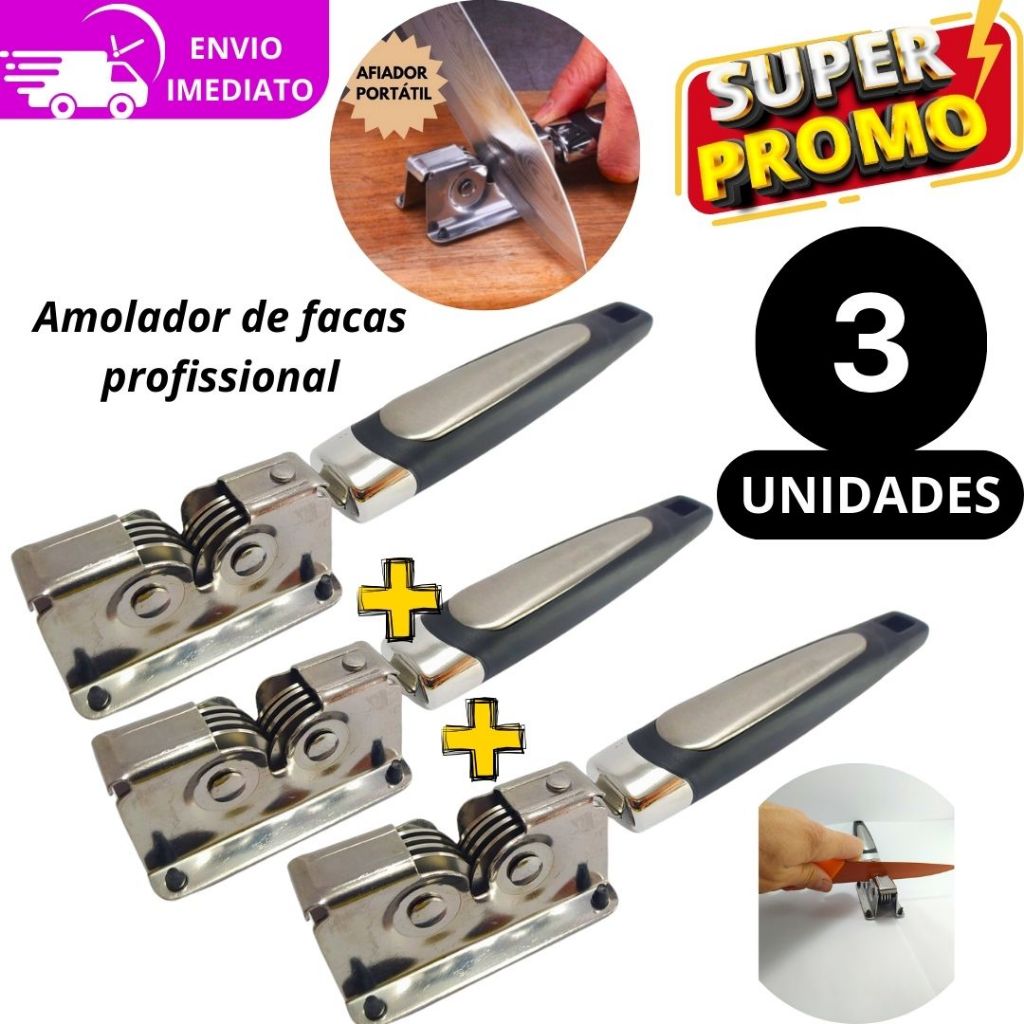 Kit 03 Amolador de Facas Afiador de Tesoura Inox 6 Roldanas Linha ...