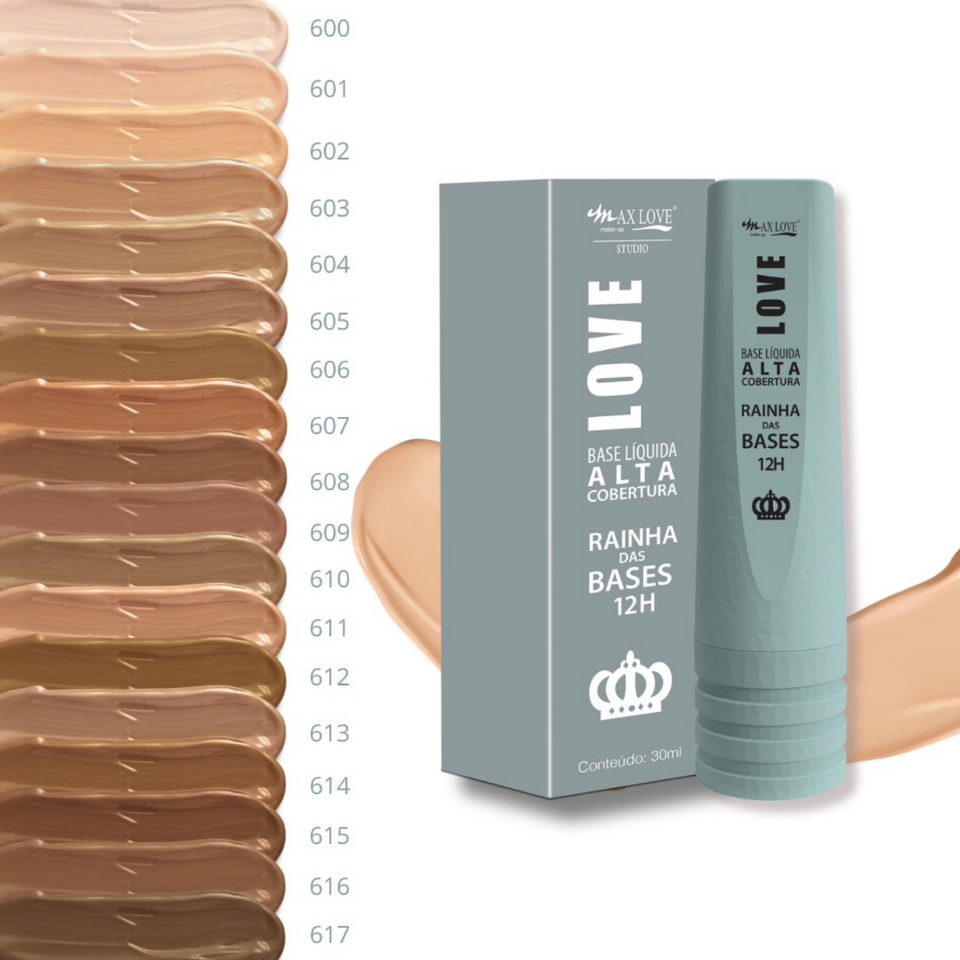 Base Líquida Alta Cobertura Rainha das Bases 18 cores MAX LOVE - Escolha a Sua Cor | Shopee Brasil