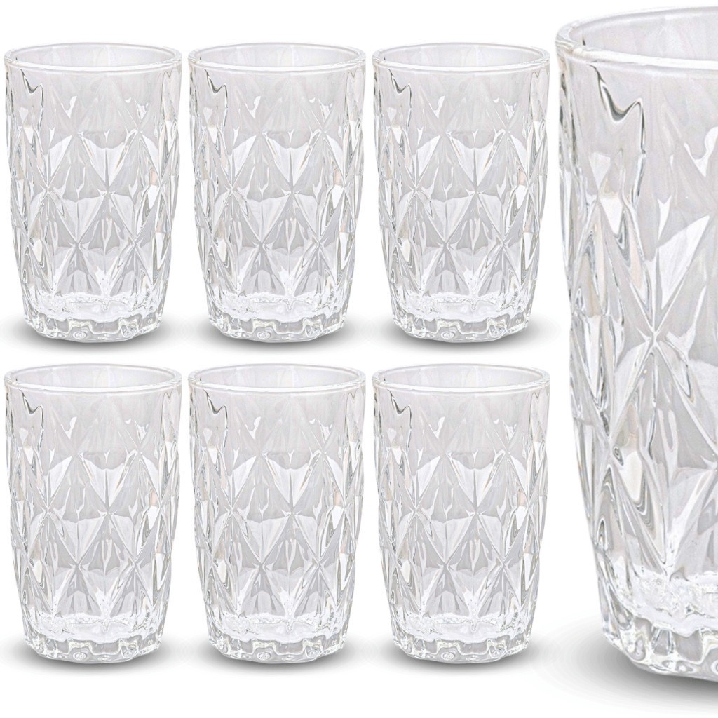Jogo 6 Copo Diamante De Vidro Transparente Bico De Jaca 370ml Resistente Água Bebida Suco Buffet ...