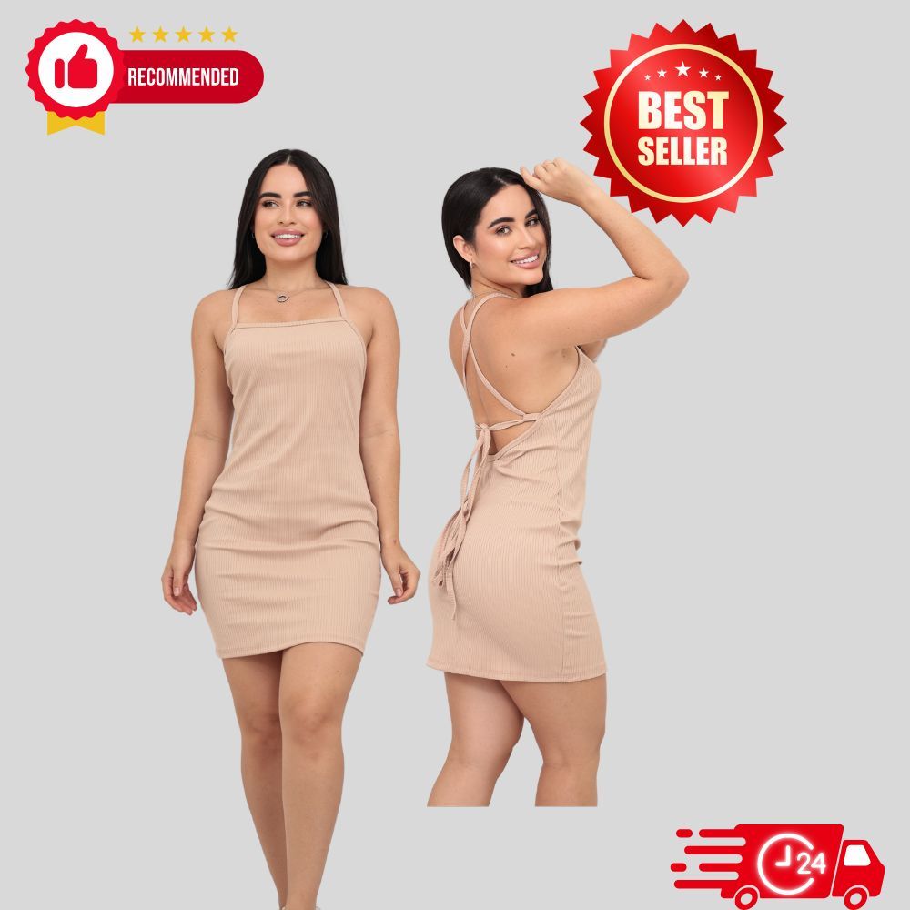 Vestido Canelado Curto Costas Nua Moda Tendência e Elegância | Shopee ...