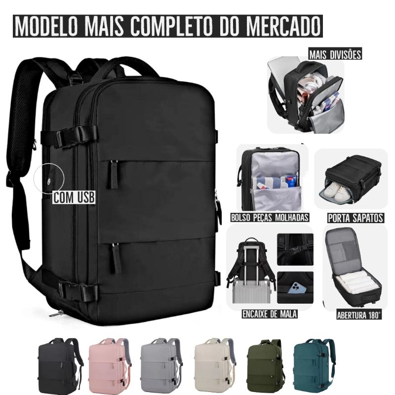Mochila mala bordo bagagem compressão expansível grande viagem avião ...