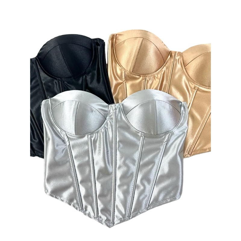 Cropped Corset acetinado com bojo | Shopee Brasil