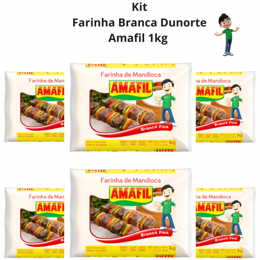 KIT FARINHA DE MANDIOCA DU NORTE BRANCA AMAFIL 1Kg- 6 PACOTES PL ...