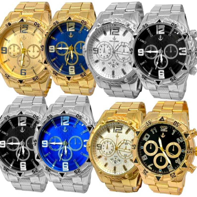 Kit Relógio Masculino 10 Relogio Pulseira Em Aço Relogio Dourado ...
