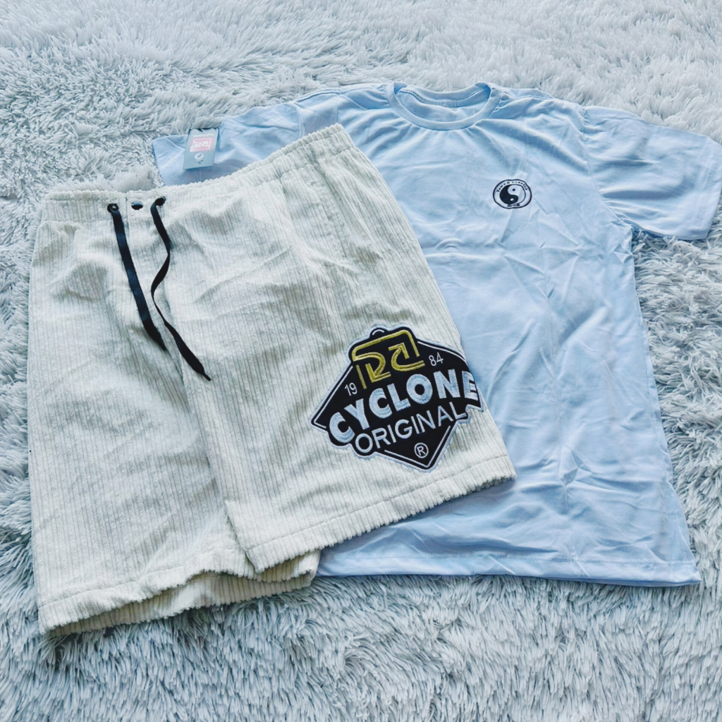 Kit Bermuda Da Cyclone Veludo Branca Lisa + Camiseta Algodão New ...