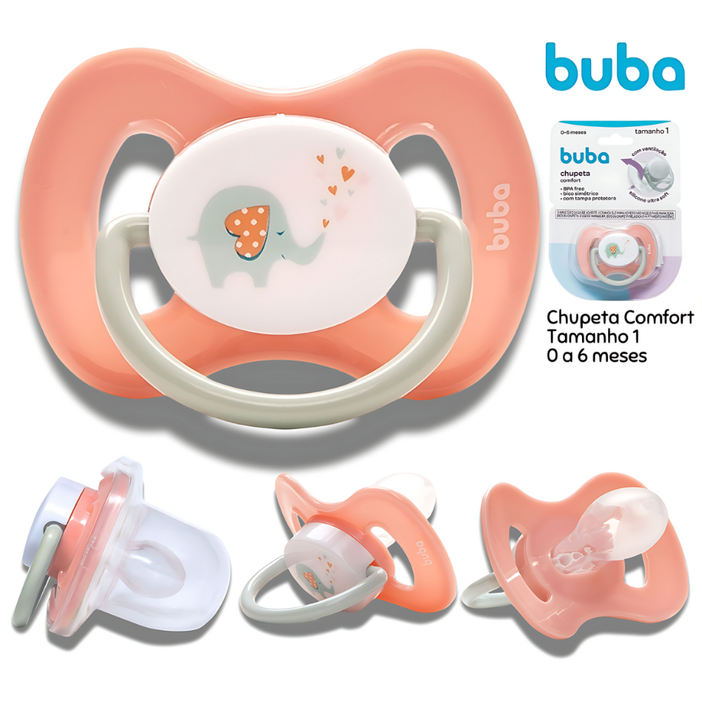 Chupeta Tamanho 1 Comfort Buba Ifantil de 0 a 6 meses Rosa Elefantinho ...