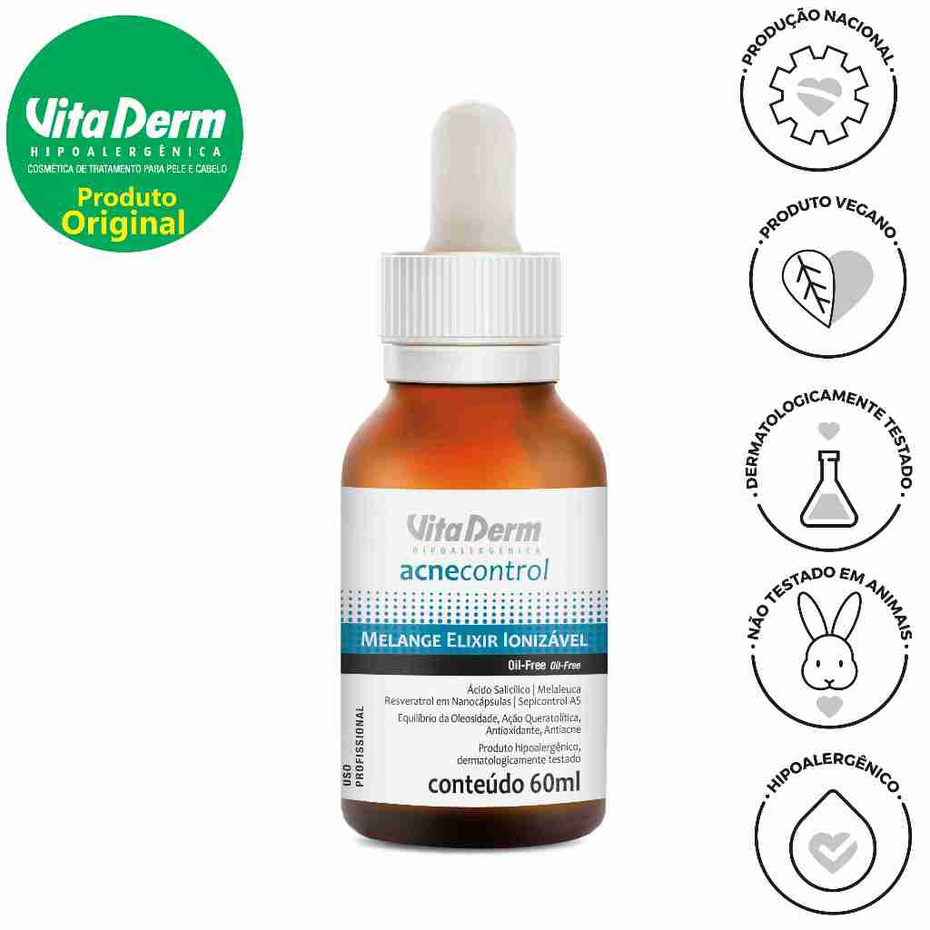 MELANGE ELIXIR IONIZÁVEL ACNE CONTROL 60ML - VITA DERM | Shopee Brasil