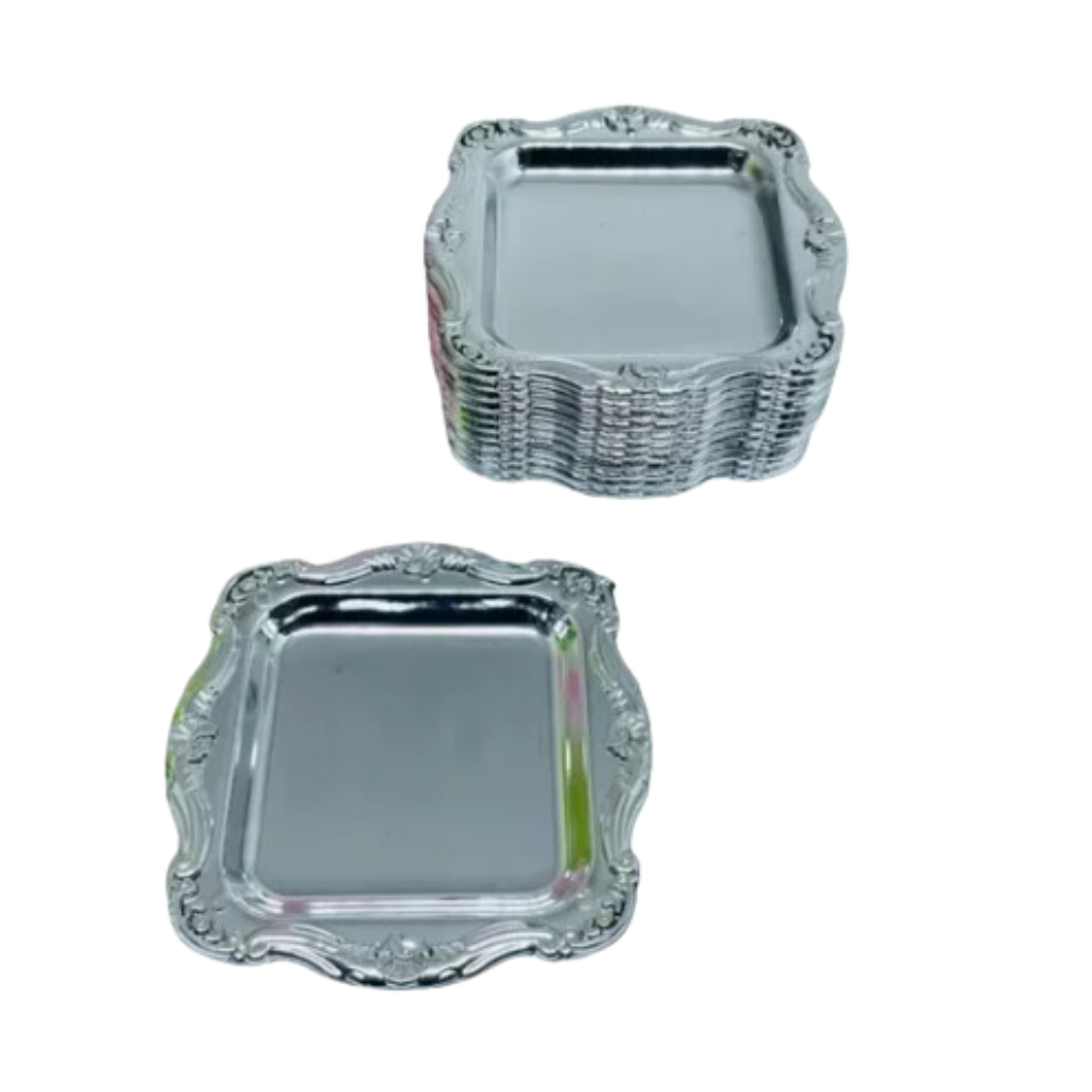 Mini Bandeja Provençal De Plástico Quadrada Prata - 6 peças | Shopee Brasil