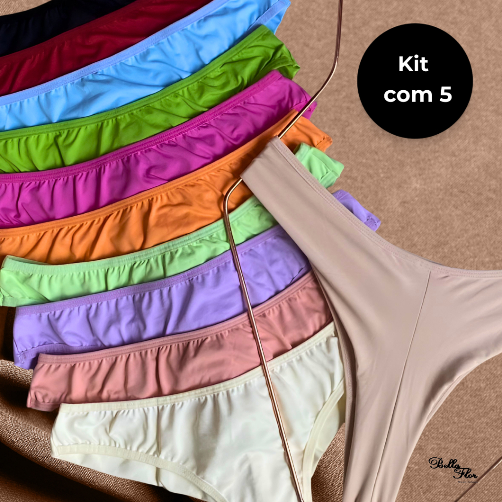 Kit 5 Calcinhas Empina Bumbum Fio Dental Duplo Lisa Tanga Conforto Sem ...