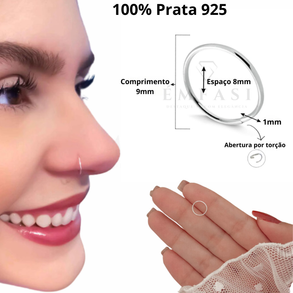 Piercing Nariz Nostril Argola Prata 925 Argolinha 9mm | Shopee Brasil