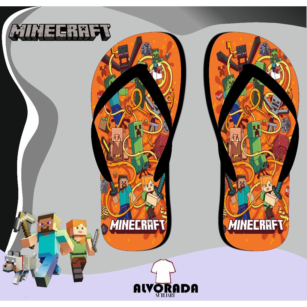Sandalia Chinelo Minecraft Personalizado Personagem Desenho Jogo Game ...