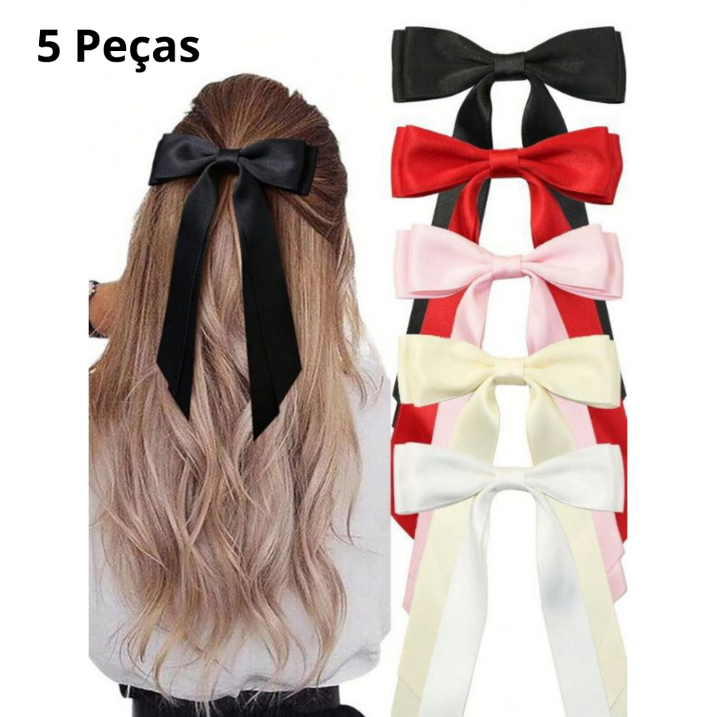 Kit 5 Laços de Cabelo Feminino Adulto Cetim Laço Menina Lacos Grandes ...