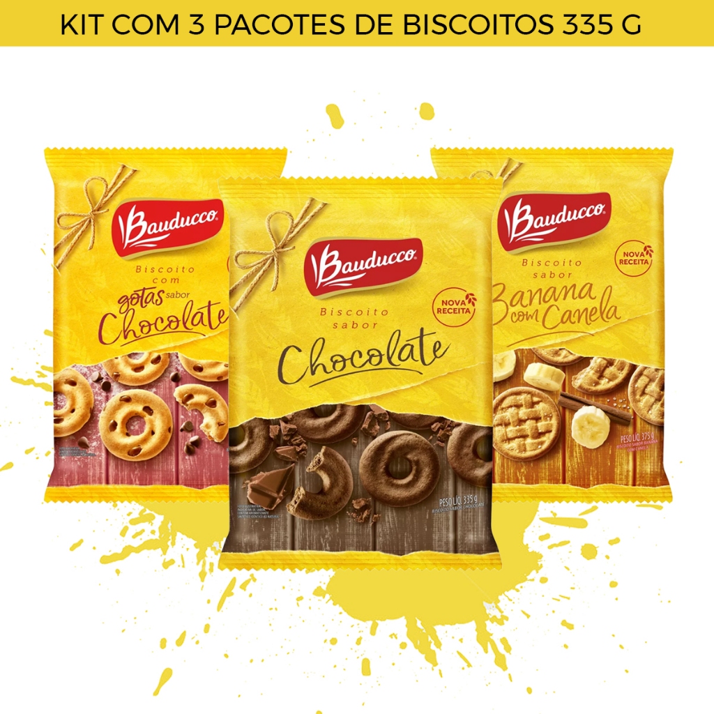 Kit com 3 Amanteigado Bauducco 335g Sabores Leite Gotas de Chocolate ...