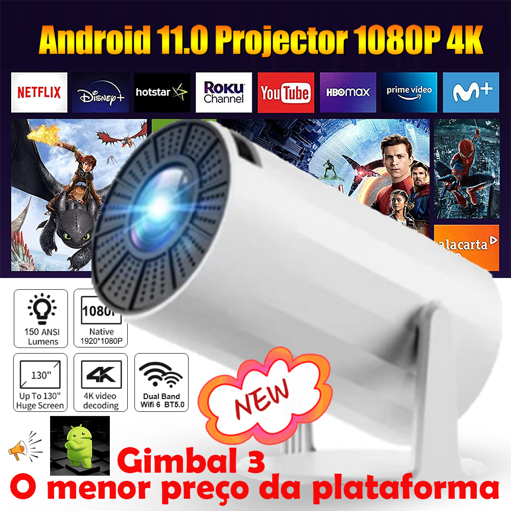 XGODY Gimbal 3 HD 4K Projetor Mini Projetor Portátil Original Smart Android 11 TV Connect Phone ...