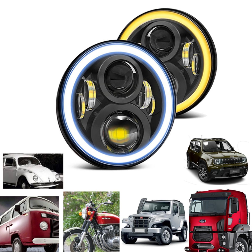 FAROL ANGEL EYES PROJETOR LED 7 POLEGADAS 60W CARRO MOTO DRL SETA FAROL ...