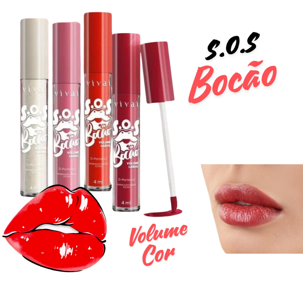 SOS Bocão Volume Labial Vivai Lip Gloss Lábial Natural Maquiagem Batom ...