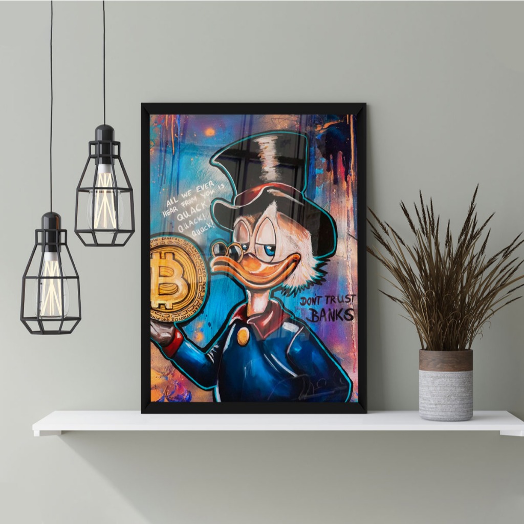 Quadro Decorativo Pato Bitcoin Tio Patinha Rico Com Moldura e Vidro ...