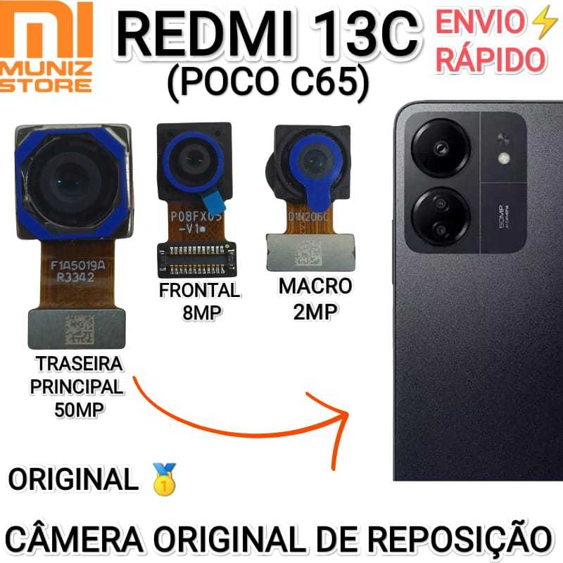 Câmera Original Poco C65/Redmi 13C Frontal/Traseira/Macro Câmeras de ...